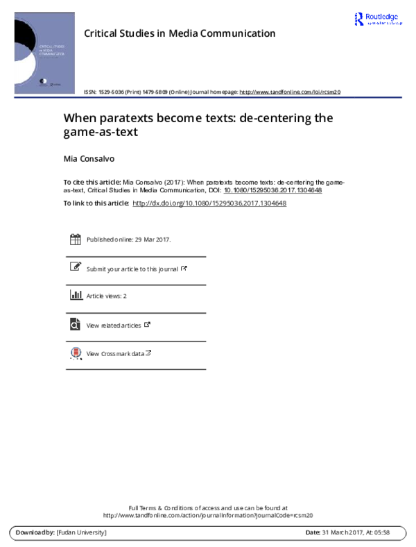(PDF) When paratexts become texts: de-centering the game-as-text