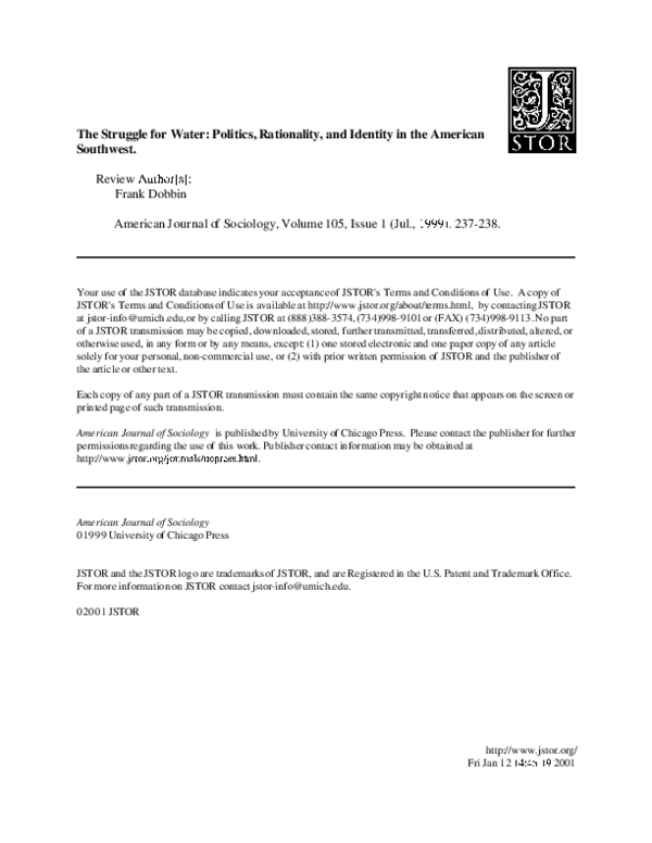 (PDF) The Struggle for Water: Politics, Rationality, and Identity in ...
