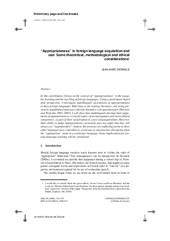(PDF) Appropriateness in foreign language acquisition and use: Some ...