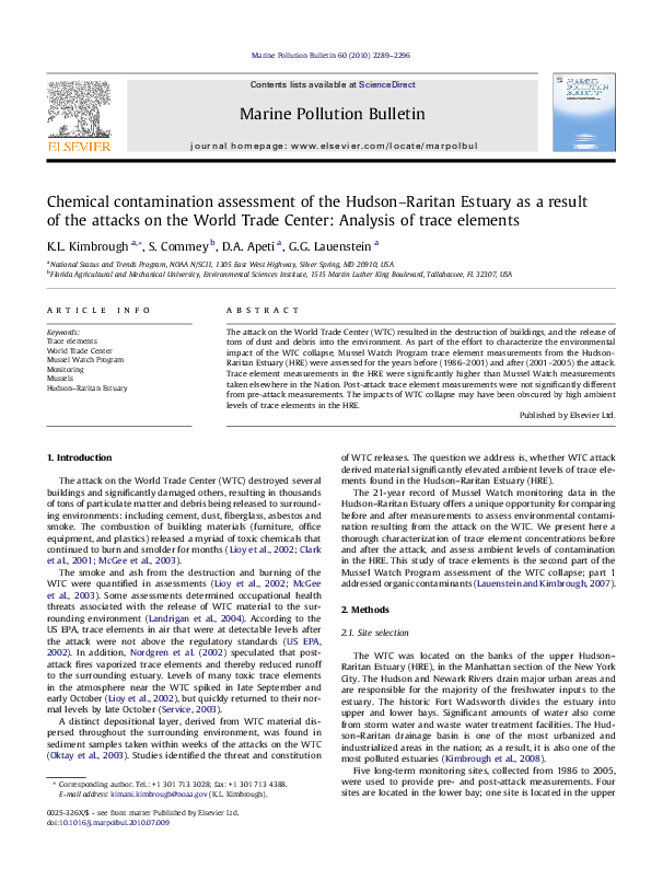 (PDF) Chemical contamination assessment of the Hudson–Raritan Estuary ...