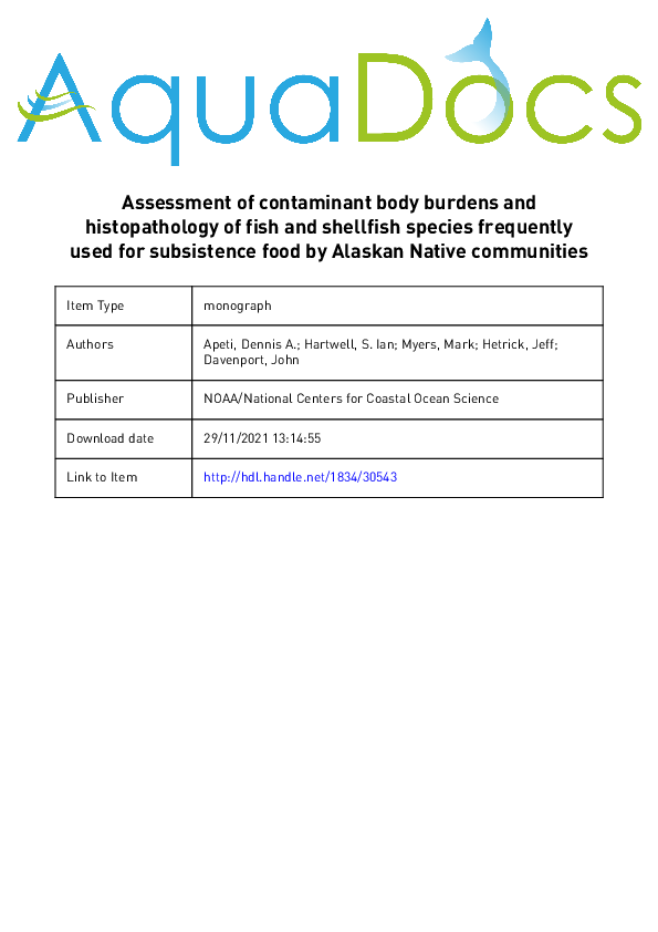 (PDF) Assessment of contaminant body burdens and histopathology of fish ...