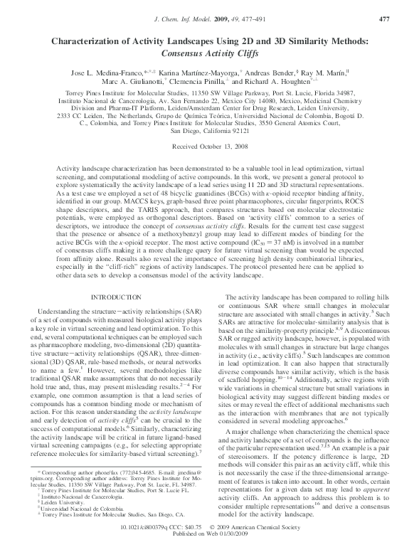 Pdf Characterization Of Activity Landscapes Using 2d And 3d Similarity Methods Consensus
