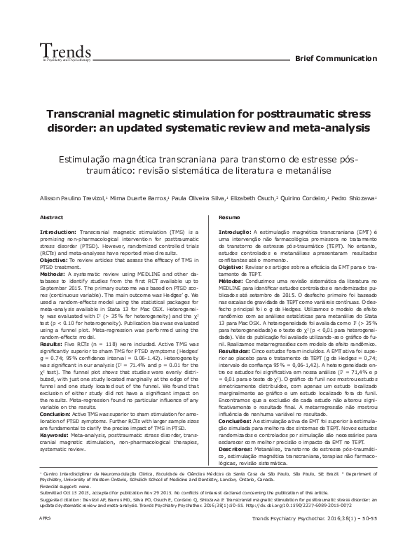 (PDF) Transcranial magnetic stimulation for posttraumatic stress disorder: an updated systematic ...