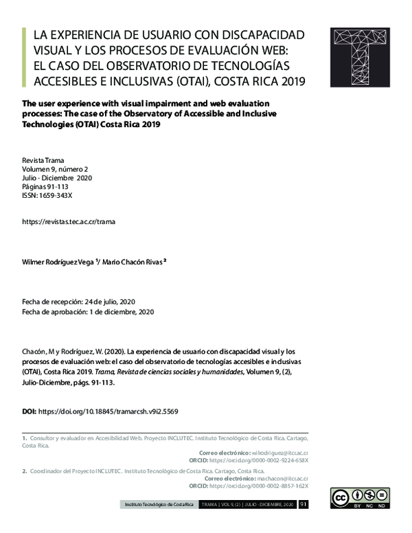 (PDF) La experiencia de usuario con discapacidad visual y los procesos de evaluación web: el ...