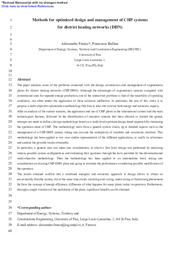 (PDF) Methods for optimized design and management of CHP systems for ...