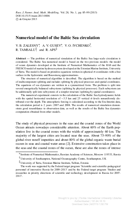 (PDF) Numerical model of the Baltic Sea circulation