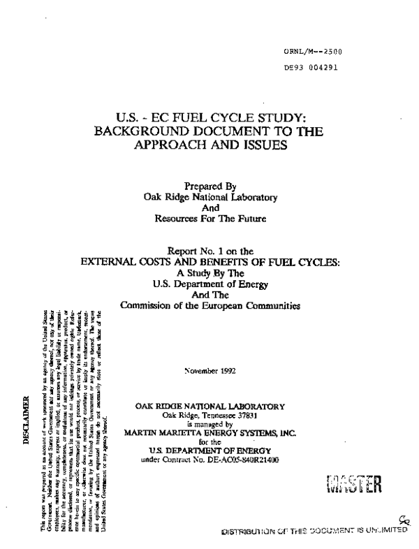 (PDF) US--EC fuel cycle study: Background document to the approach and ...