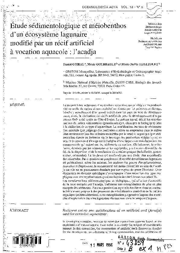 (PDF) Etude sédimentologique et méiobenthos d'un écosystème lagunaire ...