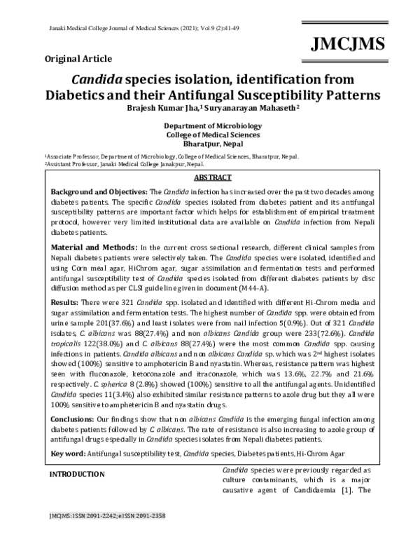 (PDF) Candida species isolation, identification from Diabetics and ...