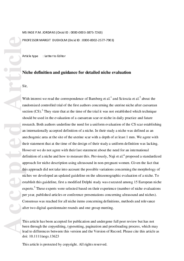 (PDF) Niche definition and guidance for detailed niche evaluation