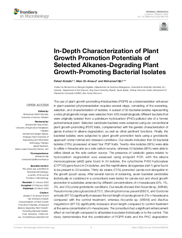(PDF) In-Depth Characterization of Plant Growth Promotion Potentials of ...