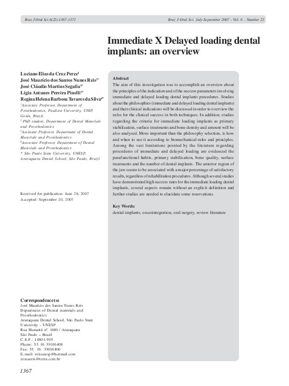 (PDF) Immediate X Delayed loading dental implants: an overview