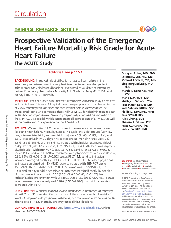 (PDF) Prospective Validation of the Emergency Heart Failure Mortality ...