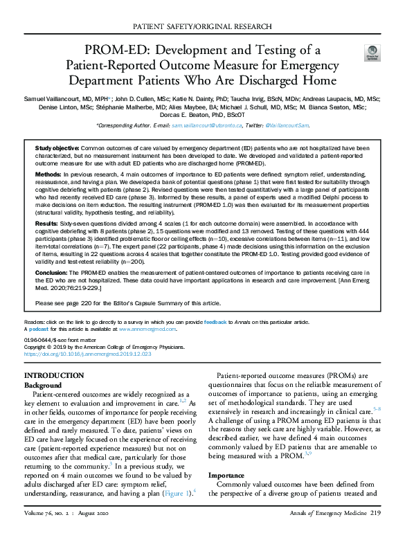 (PDF) PROM-ED: Development and Testing of a Patient-Reported Outcome ...
