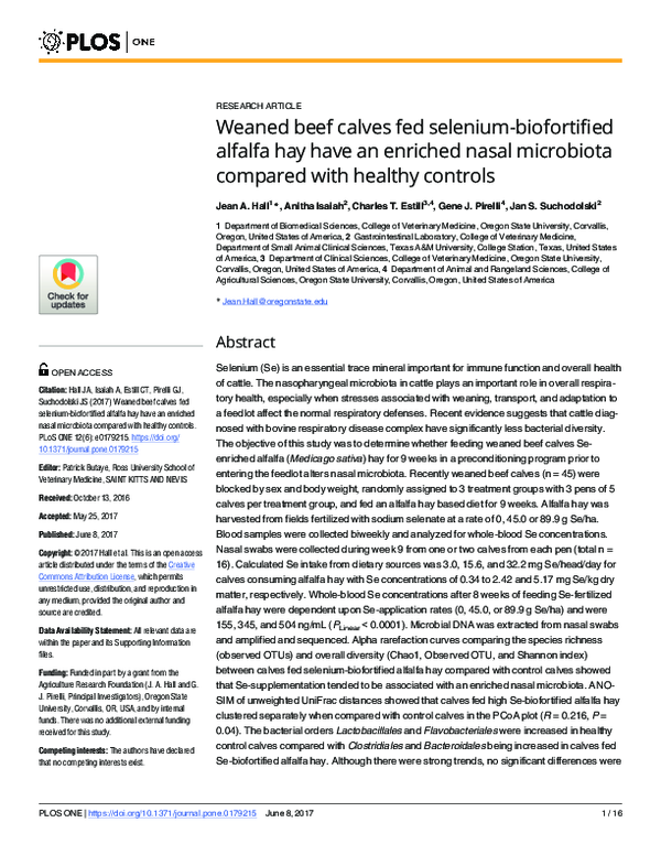 (PDF) Weaned beef calves fed selenium-biofortified alfalfa hay have an ...