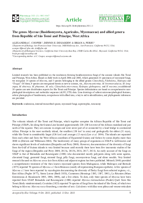 (PDF) The genus Mycena (Basidiomycota, Agaricales, Mycenaceae) and ...