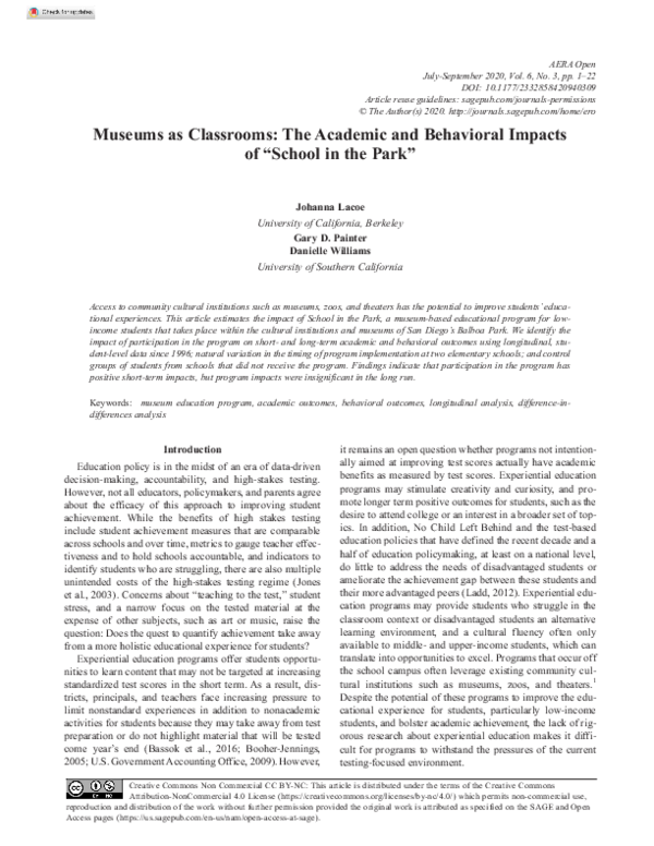 (PDF) Museums as Classrooms: The Academic and Behavioral Impacts of ...