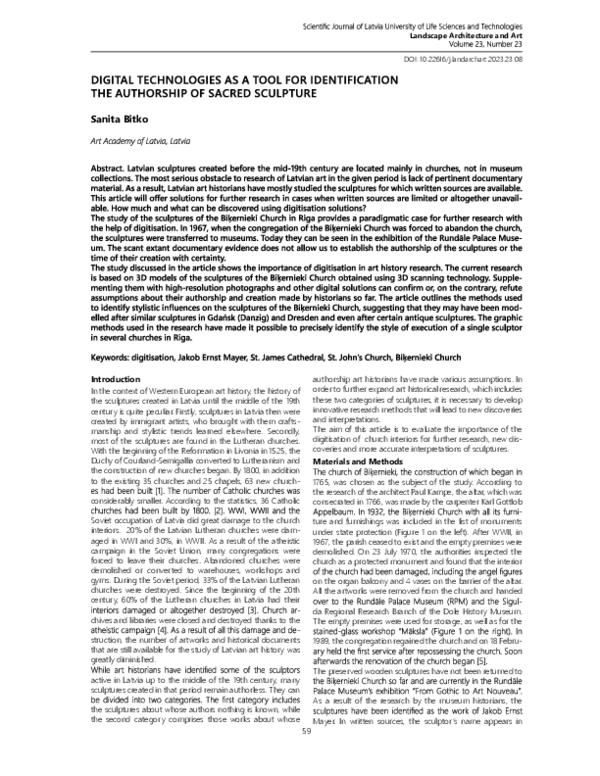 (PDF) DIGITAL TECHNOLOGIES AS A TOOL FOR IDENTIFICATION THE AUTHORSHIP OF SACRED SCULPTURE