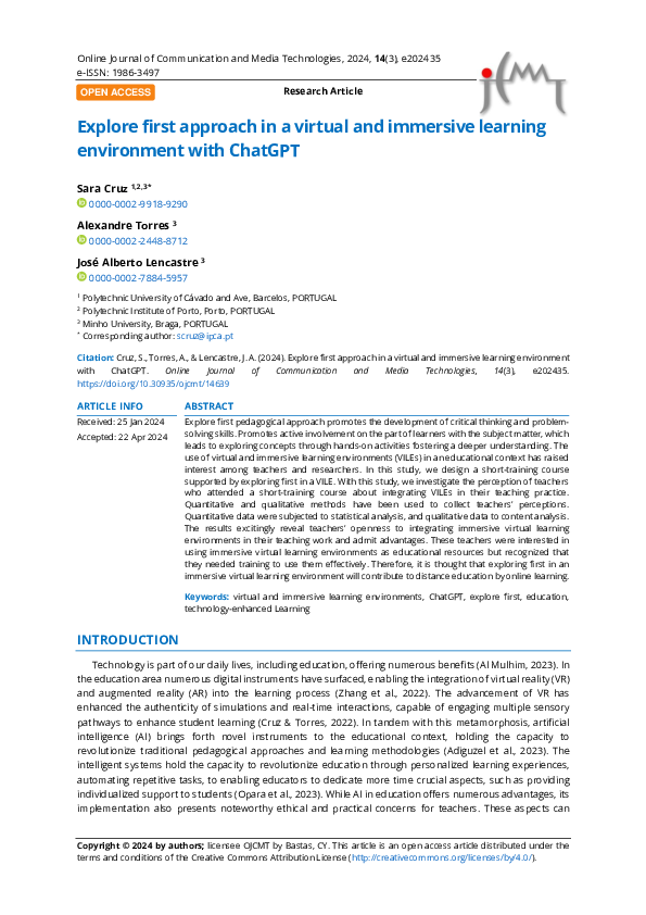 (PDF) Explore first approach in a virtual and immersive learning environment with ChatGPT