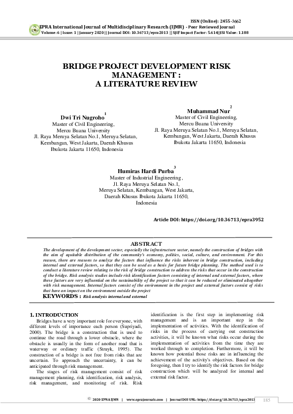 (PDF) Bridge Project Development Risk Management: A Literature Review