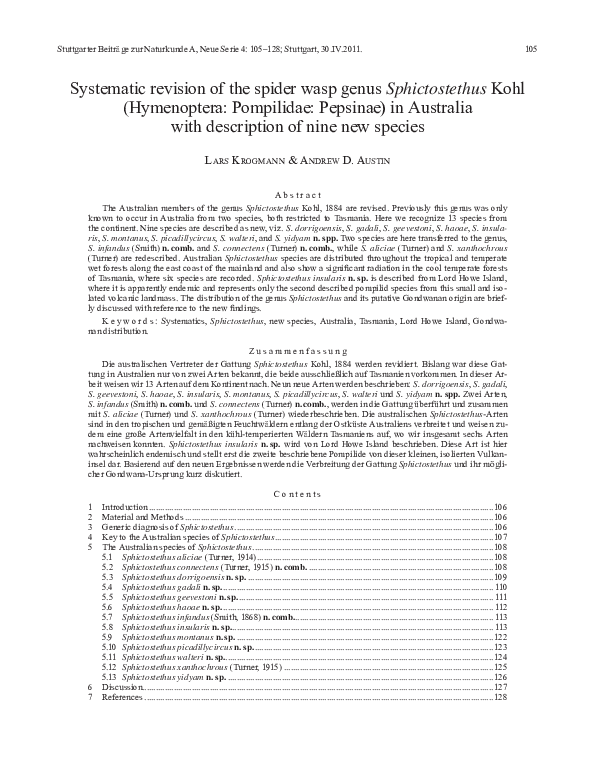 (PDF) Systematic revision of the spider wasp genus Sphictostethus Kohl ...