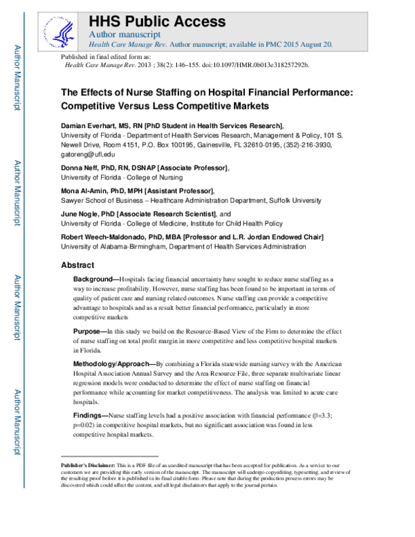 (PDF) The effects of nurse staffing on hospital financial performance