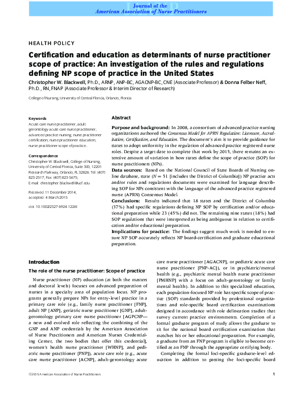 (PDF) Certification and education as determinants of nurse practitioner ...