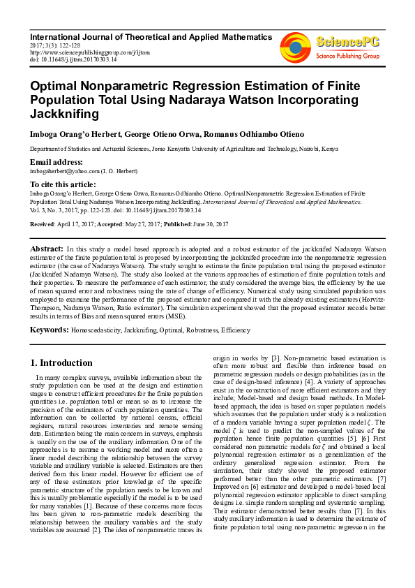 (PDF) Optimal Nonparametric Regression Estimation of Finite Population Total Using Nadaraya ...