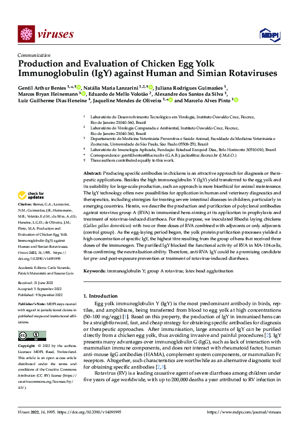 (PDF) Production and Evaluation of Chicken Egg Yolk Immunoglobulin (IgY) against Human and ...