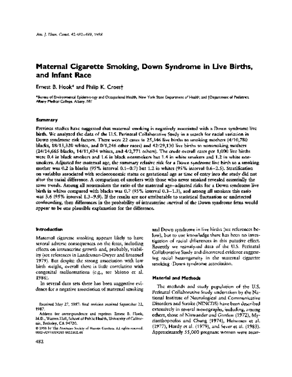 (PDF) Maternal cigarette smoking, Down syndrome in live births, and ...