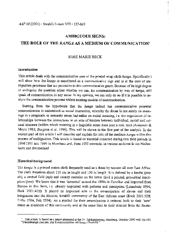 (PDF) Ambiguous signs: the role of the Kanga as a medium of communication