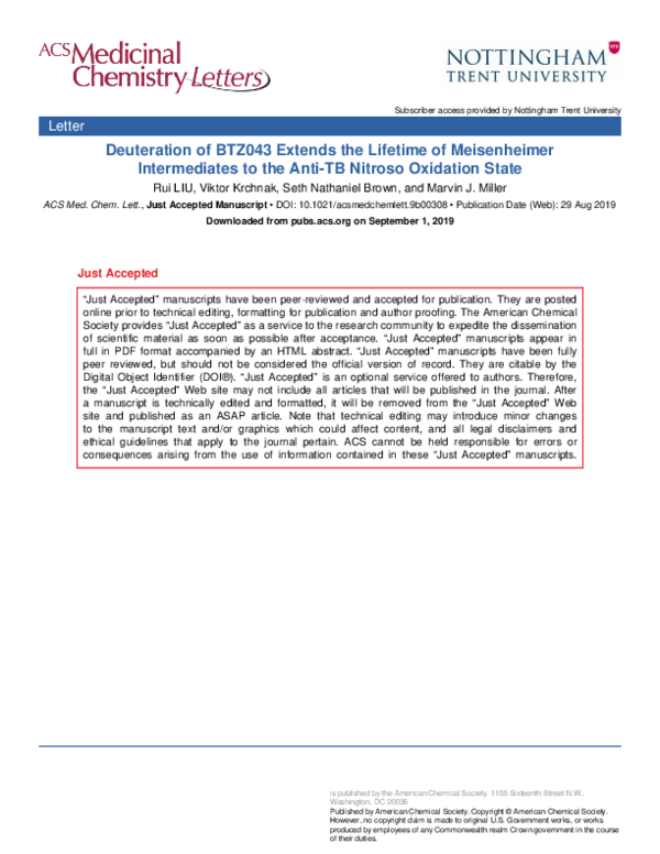(PDF) Deuteration of BTZ043 Extends the Lifetime of Meisenheimer ...