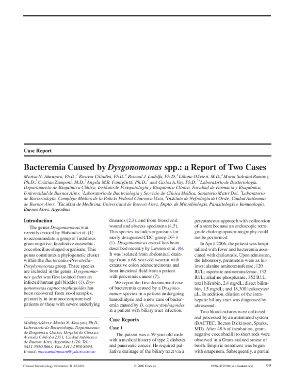 (PDF) Bacteremia Caused by Dysgonomonas spp.: a Report of Two Cases