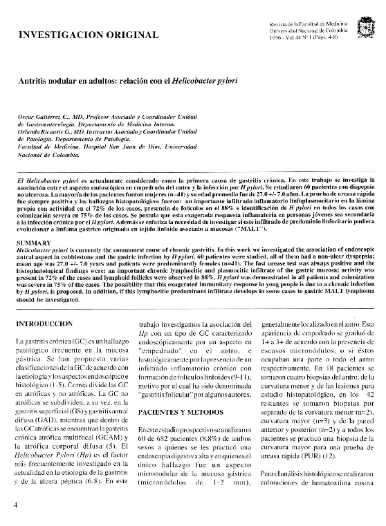 (PDF) Antritis nodular en adultos: relación con el Helicobacter pylori