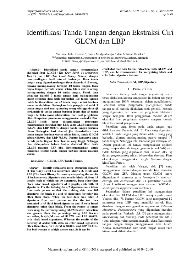 (PDF) Identifikasi Tanda Tangan dengan Ekstraksi Ciri GLCM dan LBP