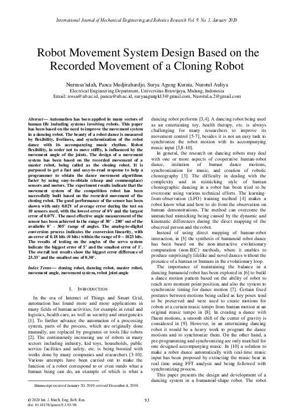 (PDF) Robot Movement System Design Based on the Recorded Movement of a ...