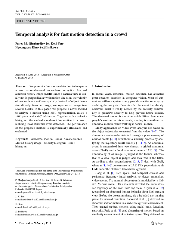 (PDF) Temporal analysis for fast motion detection in a crowd
