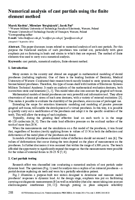 (PDF) Numerical analysis of cast partials using the finite element method