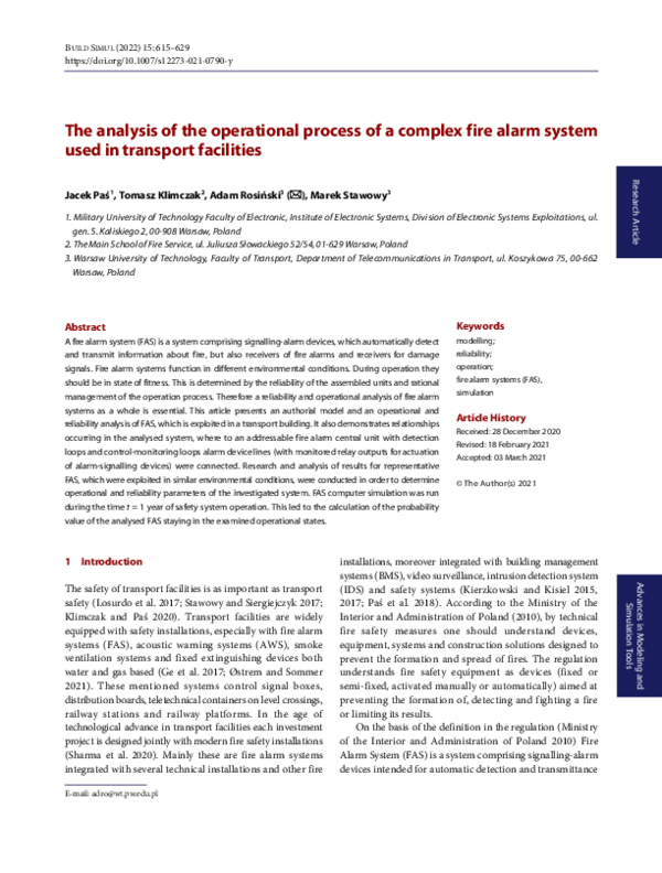 (PDF) The analysis of the operational process of a complex fire alarm ...