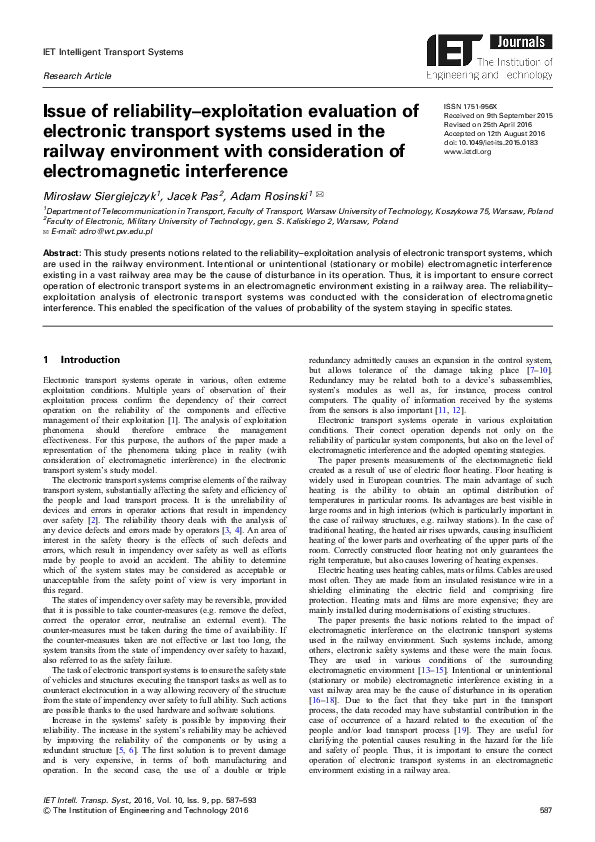 (PDF) Issue of reliability–exploitation evaluation of electronic transport systems used in the ...