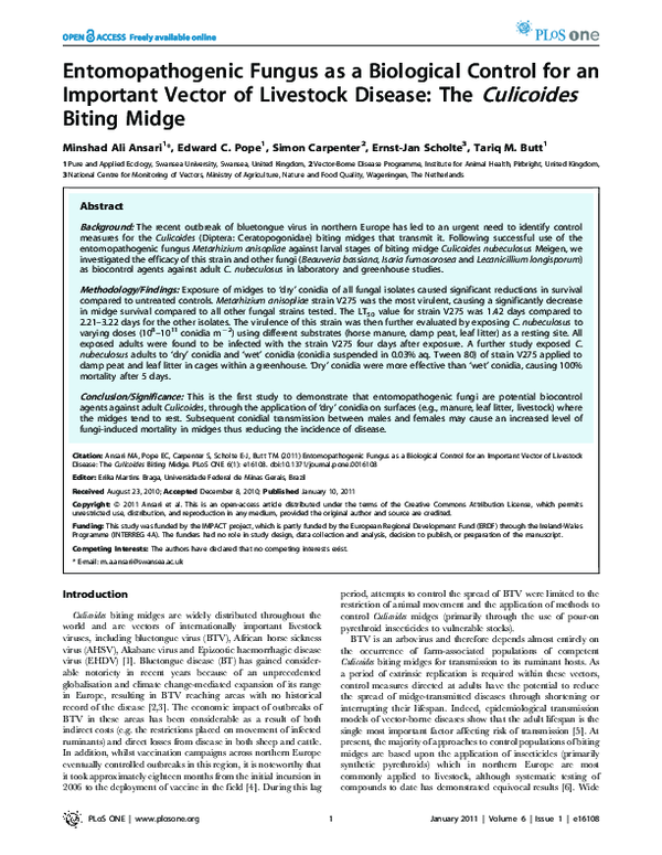 (PDF) Entomopathogenic Fungus as a Biological Control for an Important Vector of Livestock ...