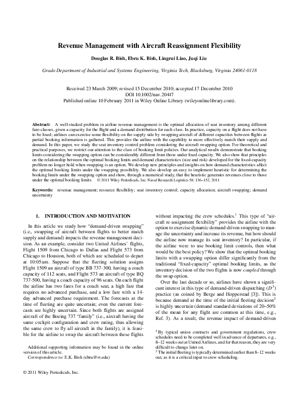 (PDF) Revenue management with aircraft reassignment flexibility
