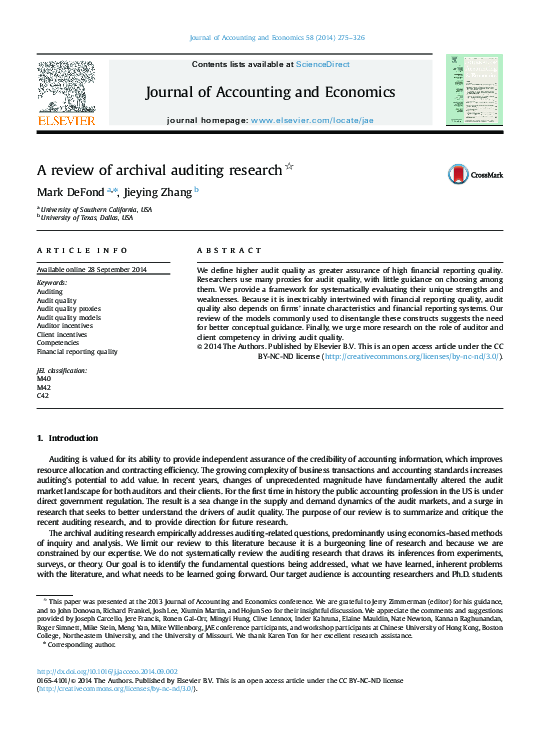 (PDF) A Review of Archival Auditing Research
