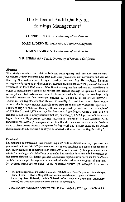 (PDF) The Effect of Audit Quality on Earnings Management*