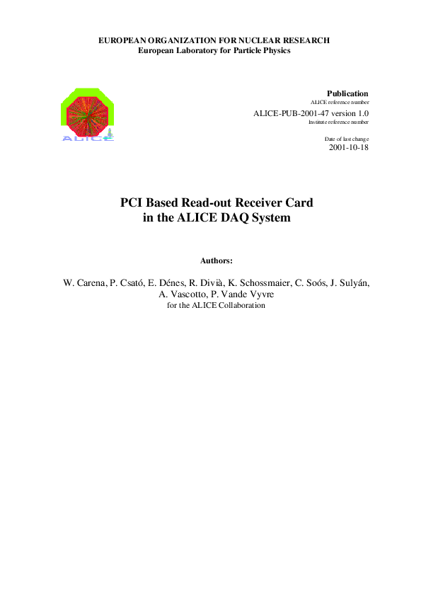 (PDF) PCI Based Read-out Receiver Card in the ALICE DAQ System