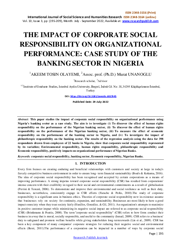 (PDF) The Impact of Corporate Social Responsibility on Organizational Performance: Case Study of ...