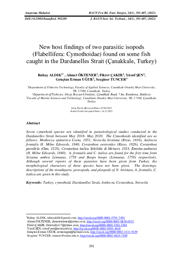 (PDF) New host findings of two parasitic isopods (Flabellifera ...