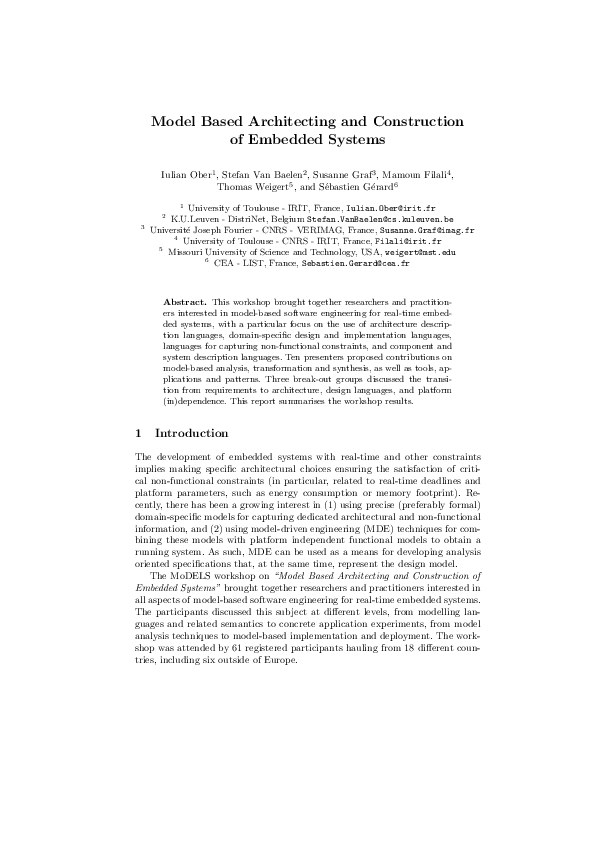 (PDF) Model Based Architecting and Construction of Embedded Systems