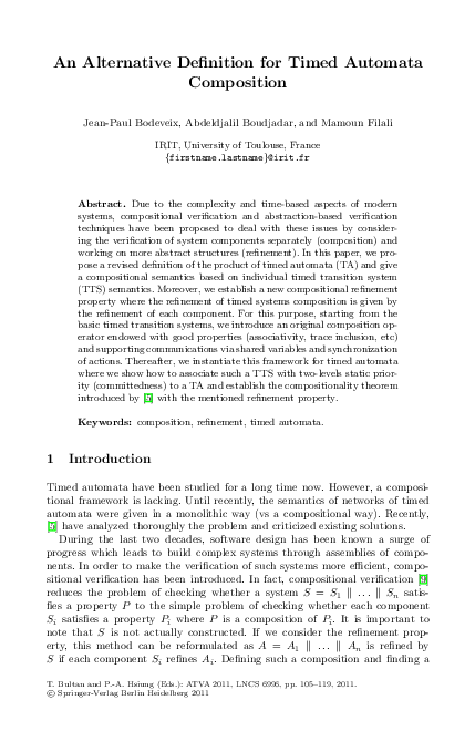 (PDF) An Alternative Definition for Timed Automata Composition