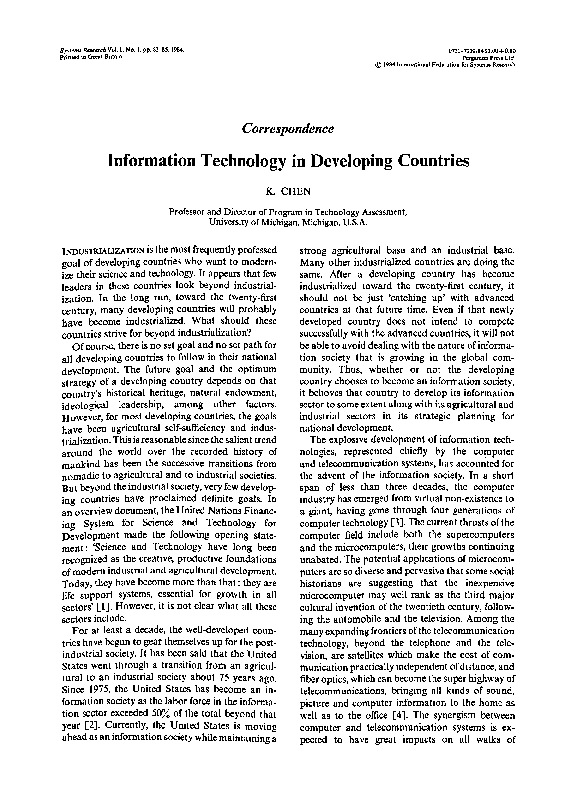 (PDF) Information technology in developing countries